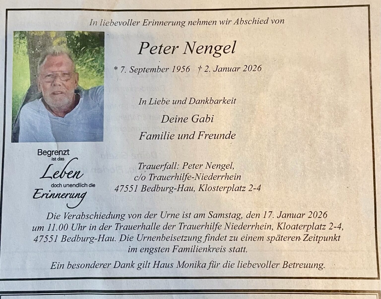 Nachruf für Peter Nengel , verstorben am 02.01.2026 | Seniorenbeirat ...